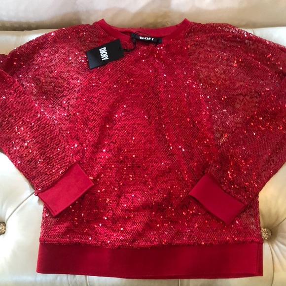 Dkny | Tops | Nwt Dkny Red Sequin Long Sleeve Small | Poshmark